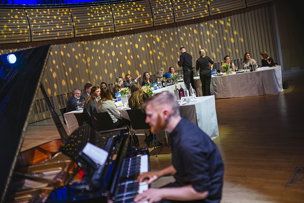 Dinner on stage at The Glasshouse International Centre for Music ...